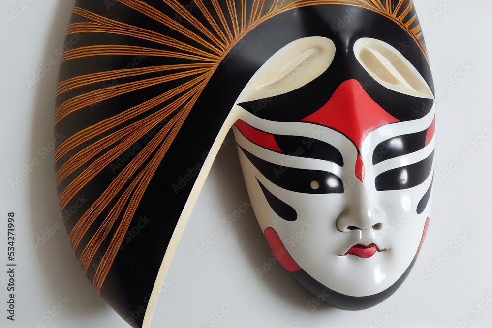 Painted traditional japanese kabuki theater mask made of ceramic, wood ...