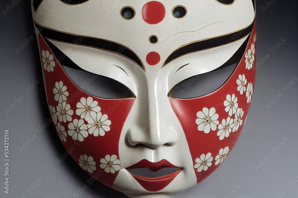 Painted traditional japanese kabuki theater mask made of ceramic, wood ...