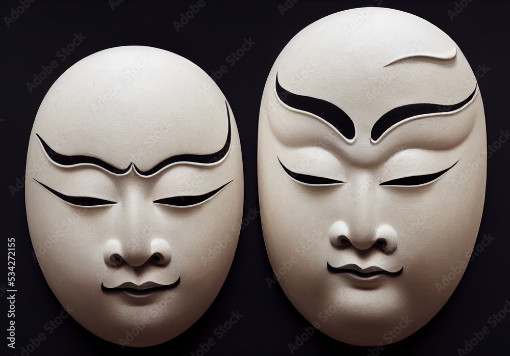 Painted traditional japanese kabuki theater mask made of ceramic, wood ...