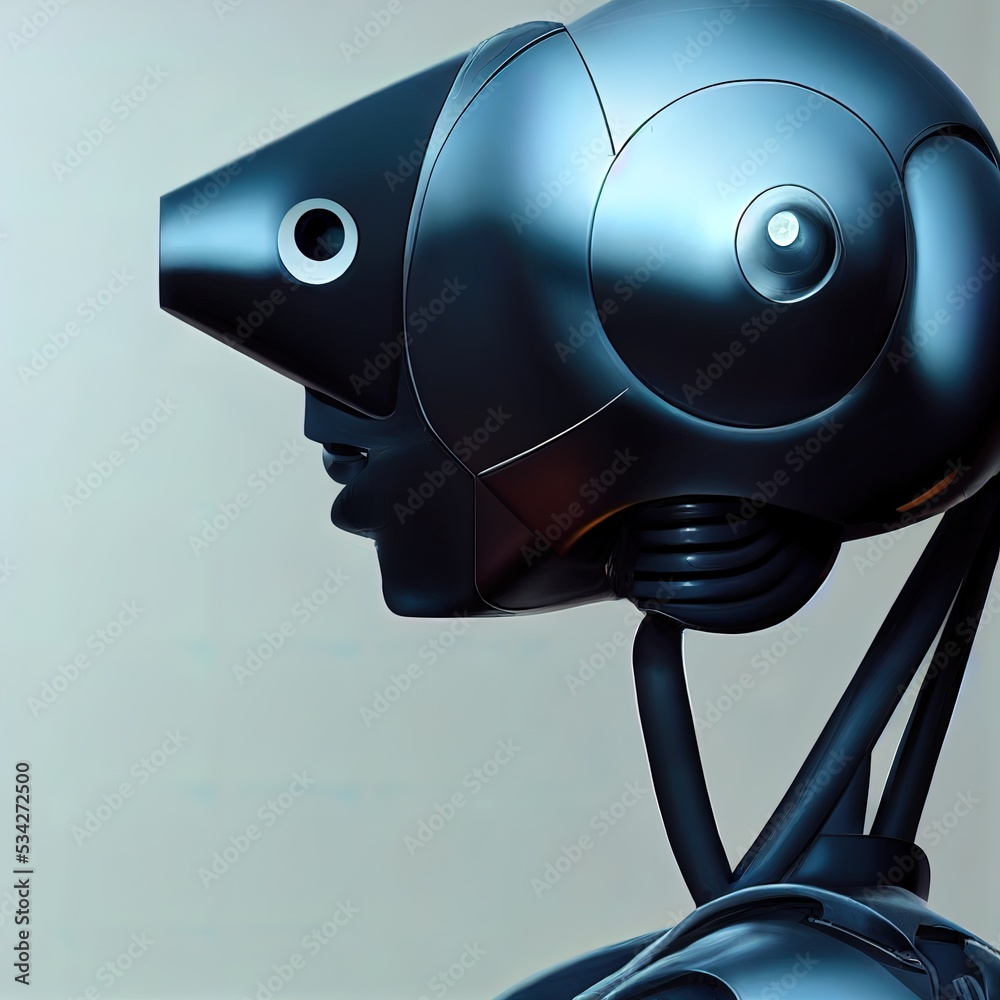 Robotic woman, face detail view. Portrait of robot woman close-up ...