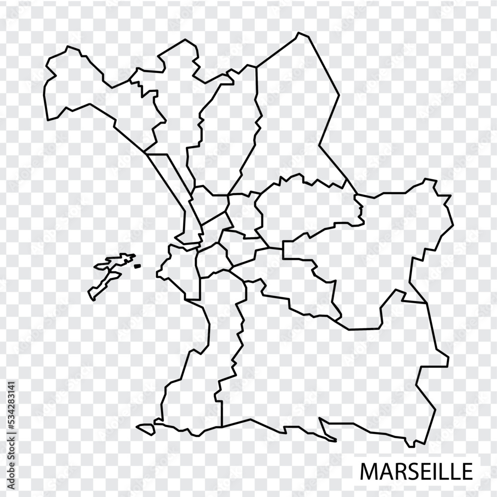 High Quality map of Marseille is a city The France, with borders of the ...