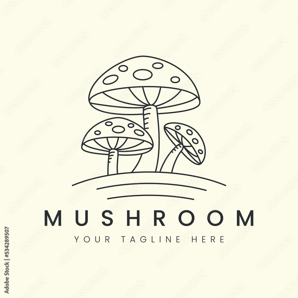 mushroom farm line logo vector template illustration design. organic ...