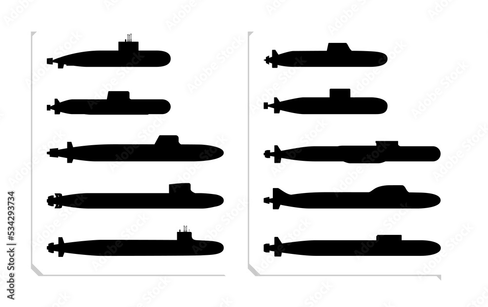 Submarine Black Silhouette Set Submarine Black Shapes Navy Submarines