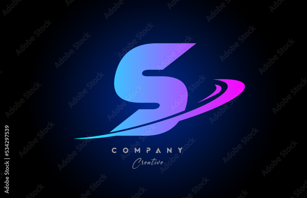 S pink blue alphabet letter logo icon design with swoosh. Creative ...