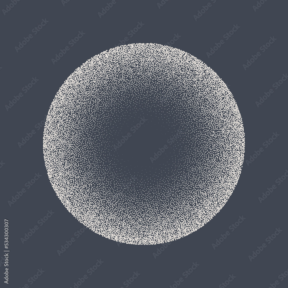 Round shaped dotted object, stipple elements. Fading gradient ...