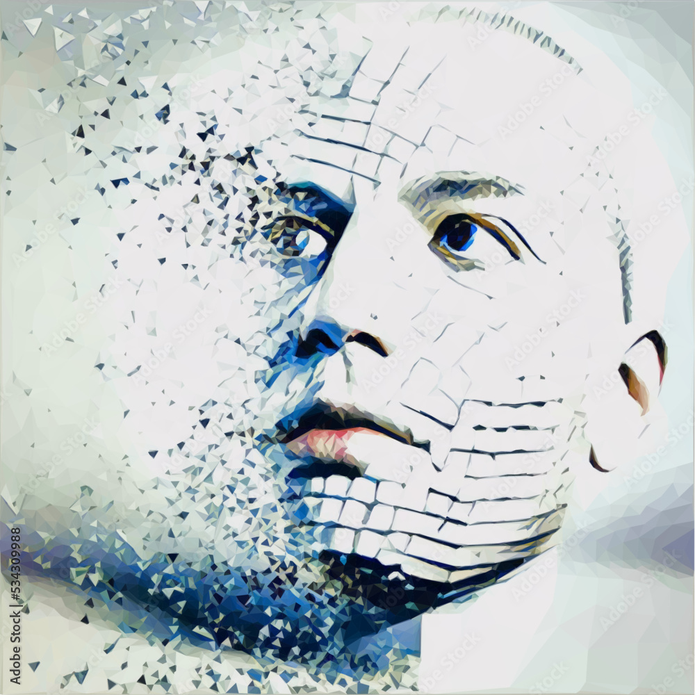 A human face dissolves. Concept illustration. Artificial intelligence ... A human face dissolves. Concept illustration. Artificial intelligence ...