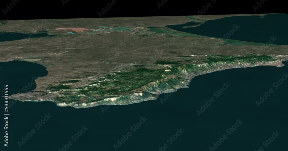 Crimea map from south to north with 3d relief 4K satellite ground low ...