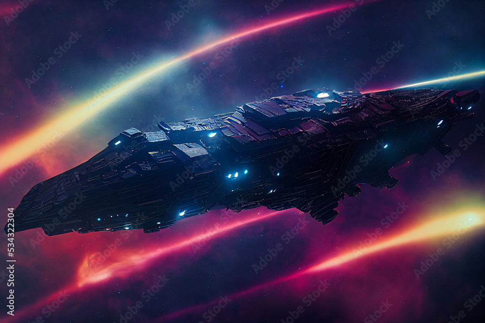black starship dreadnought in space, digital illustration, generative ...