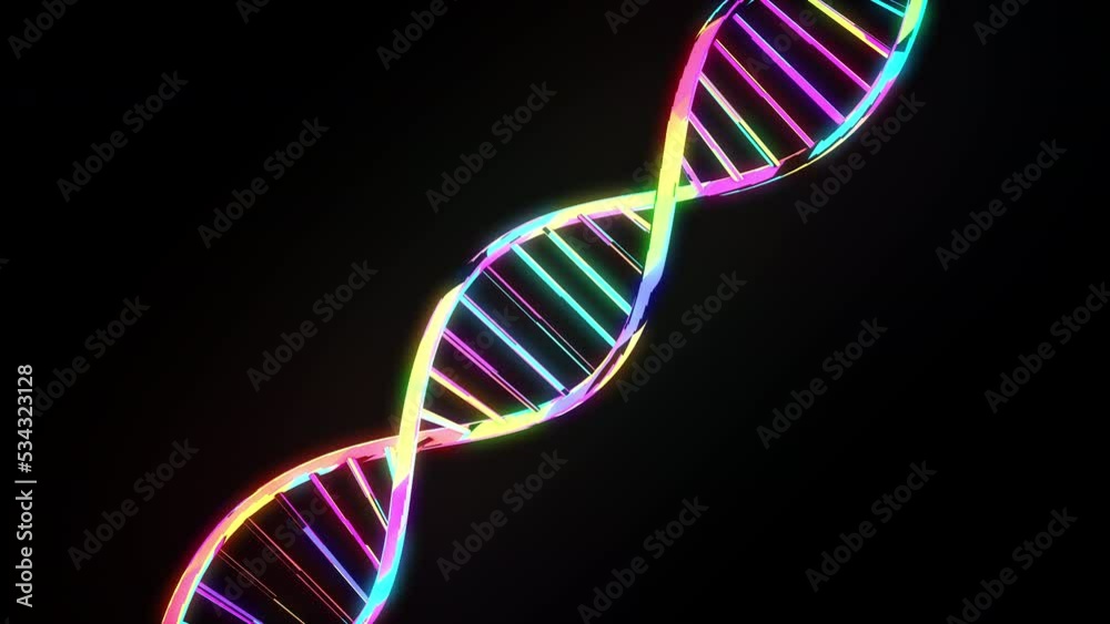 holographic dna rotating animation on black background, simple ...