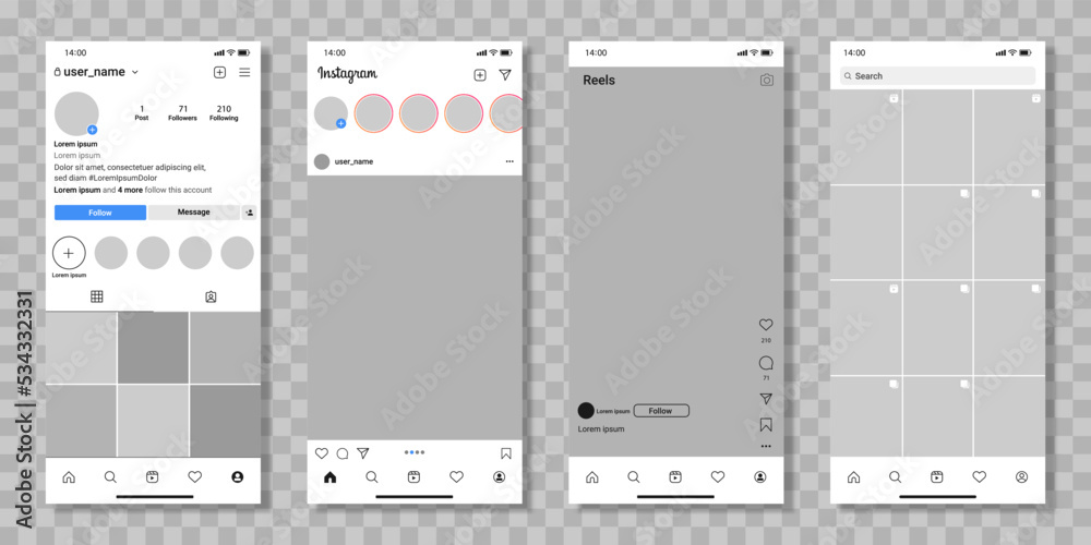 Social network Instagram mockup. Social media mobile app page template ...