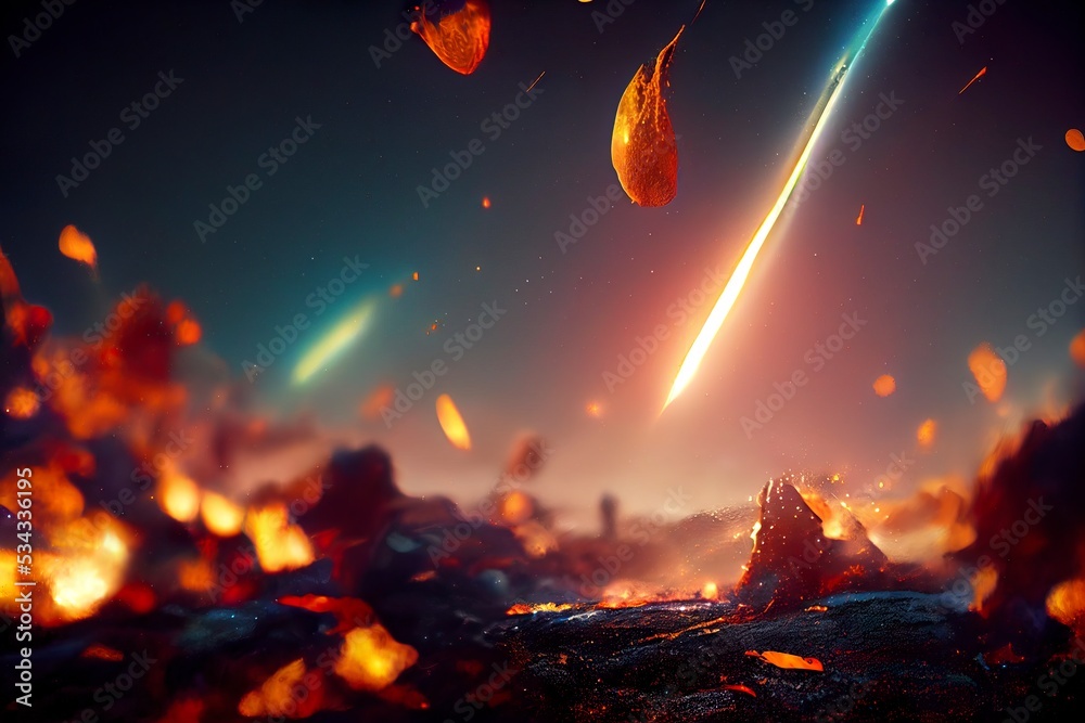 Fired Asteroid In Collision With Planet - 3d Rendering. sci fi outer space background. Stock ...