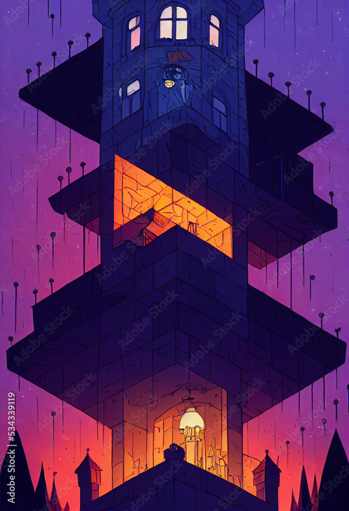 Anime Futuristic City one building Skyline Scenery Art Illustration ...