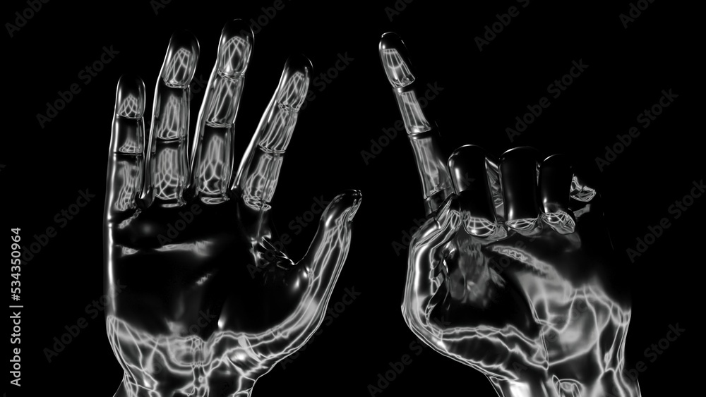 Six Fingers 3D-Illustration: Two metallic hands count to ten: showing ...