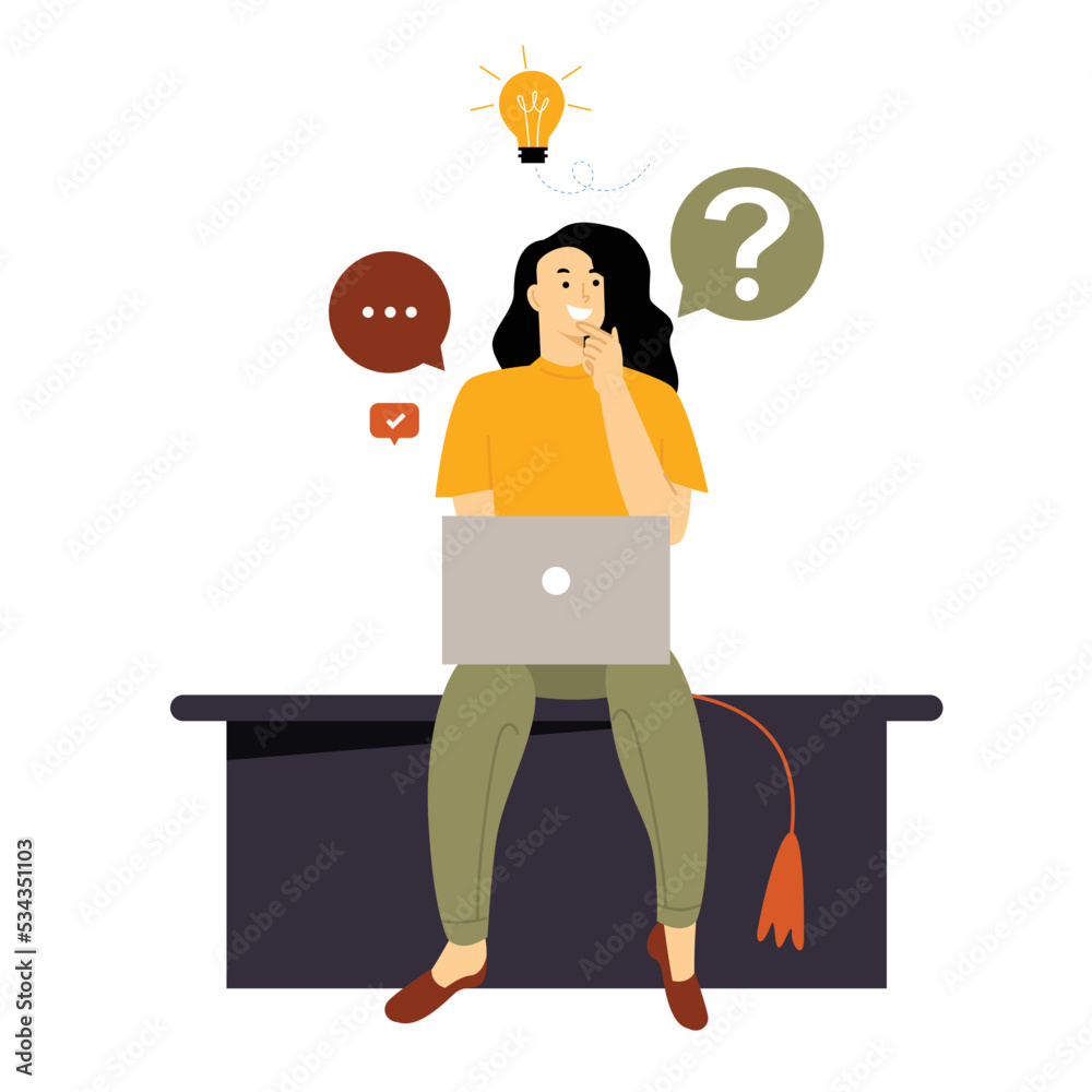 Female student searching for learning courses and universities ...