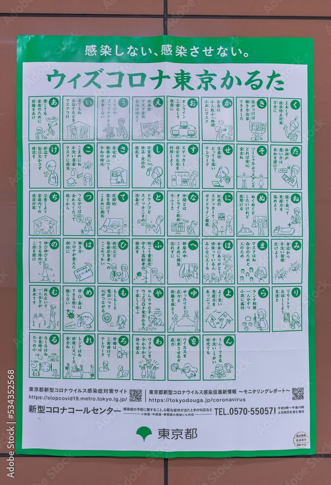 tokyo, japan - sept 13 2022: Social distancing poster from Tokyo ...