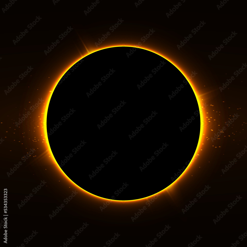 Total solar eclipse. Vector illustration. Light neon light circular ...