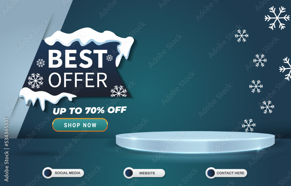 winter best offer sale social media post template banner with blank ...