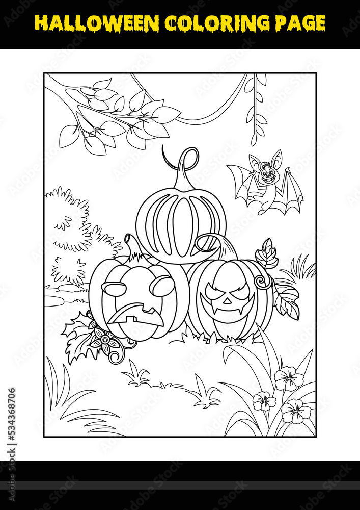Halloween coloring page for kids. Line art coloring page design for ...