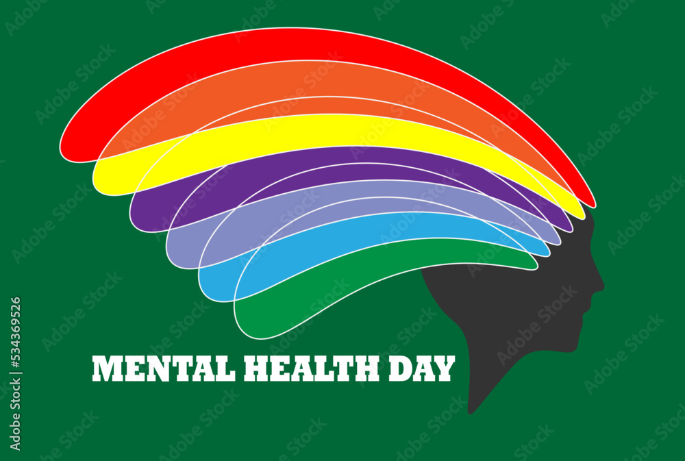 Concept Mental Health Day text with human head with color codes ...