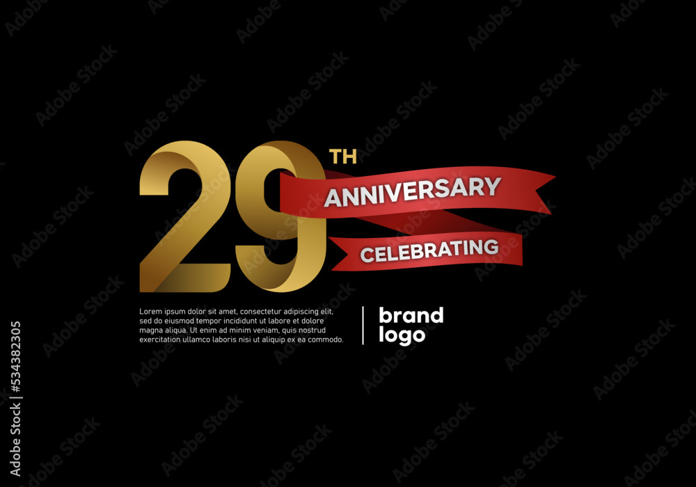 29 years anniversary logo with gold and red emblem on black background ...
