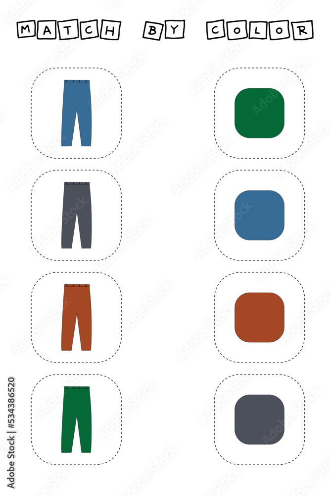 Match the pants and their colors. Appropriate game. Educational game ...