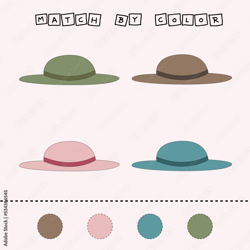 worksheet vector design, challenge to connect the hats with its color ...