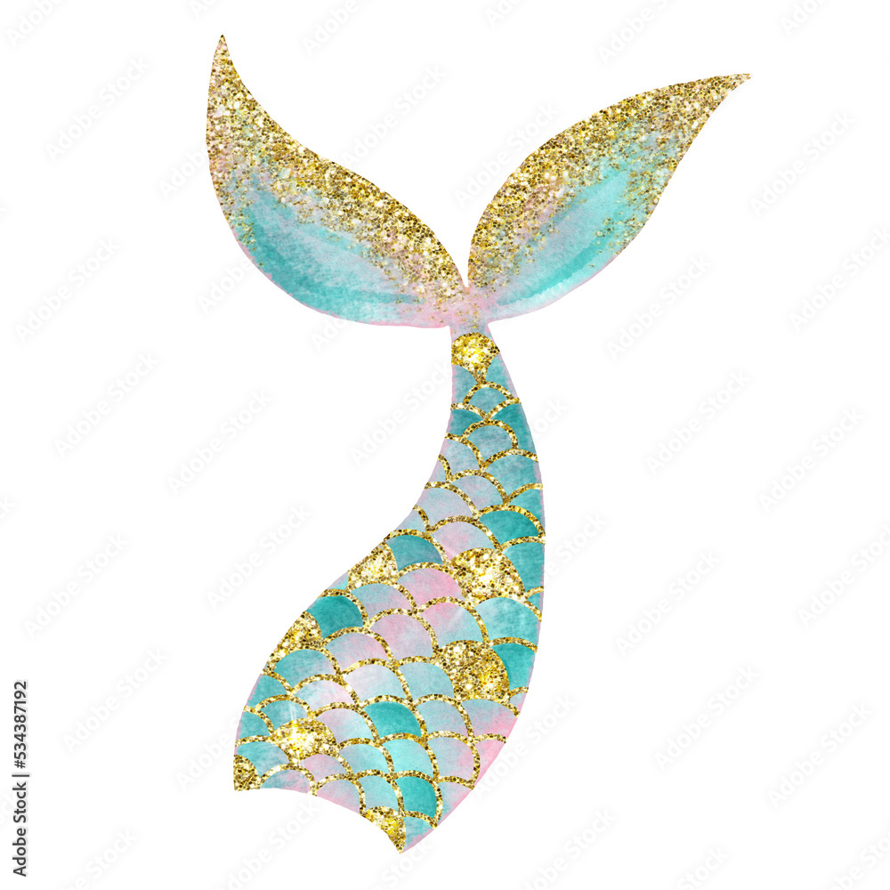Pink blue watercolor Mermaid tail Illustration Stock | Adobe Stock