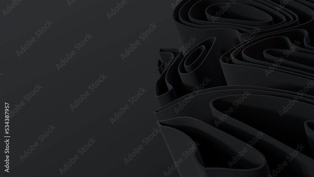 Black 3D Undulating lines form a Dark abstract background. 3D Render ...