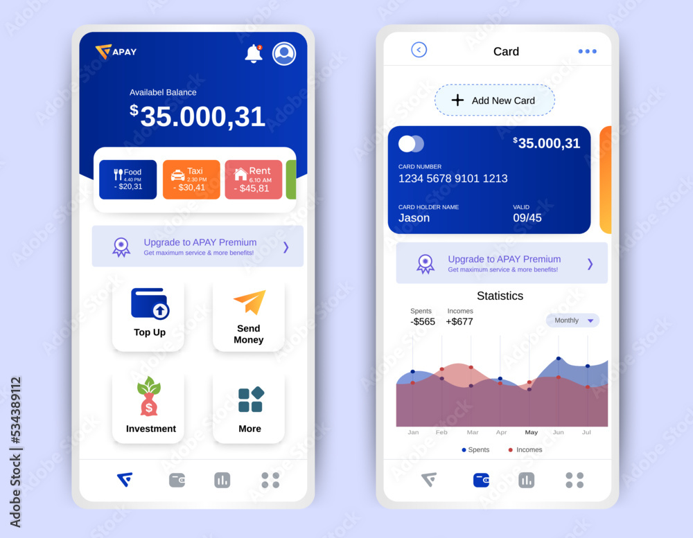 Finance Mobile Banking App. UI, UX, GUI set with wallet, shopping, my ...