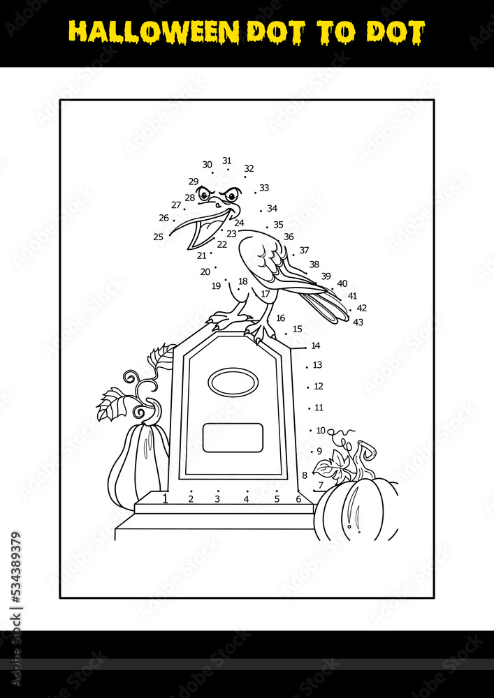 Vetor de Halloween dot to dot coloring page for kids. Line art coloring ...
