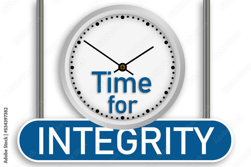 Time for integrity text message with clock and sign board Stock ...