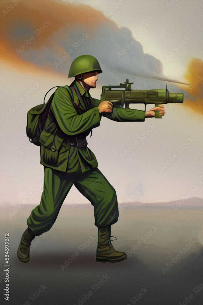 Vintage soldier concept art. Retro style soldier from the mid 20th ...