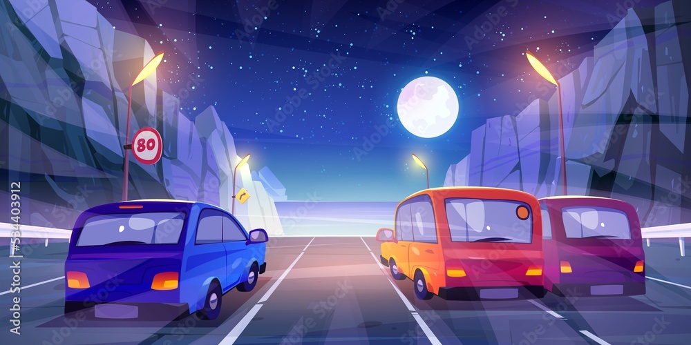 Best Cars driving at night highway rear view, automobiles riding in ...