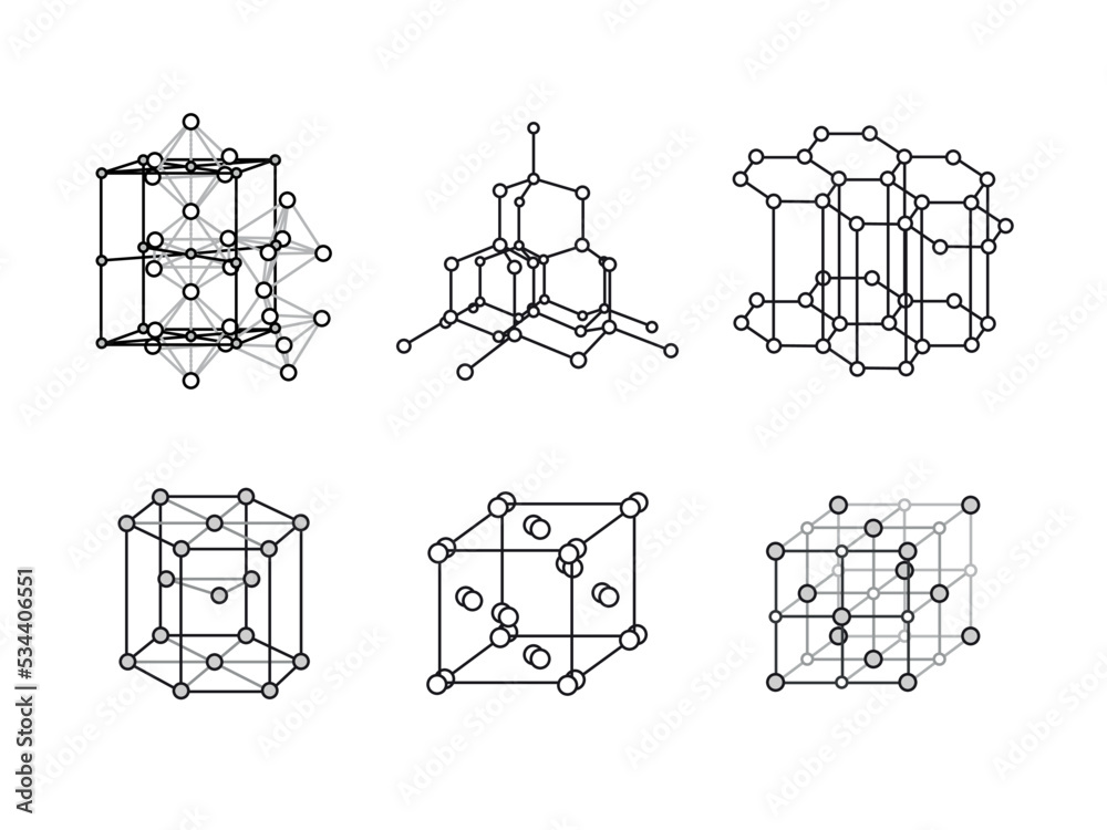 Set of Volumetric Crystal lattices. Molecular, Atomic, Ionic, Metallic ...
