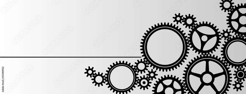 Mechanical cogwheel group banner. Small and large sprockets. Black ...
