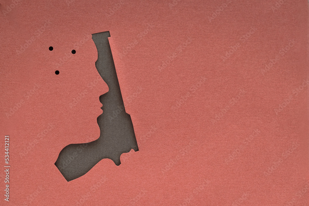 paper cut human face with gun silhouette texture background. STOP GUN ...