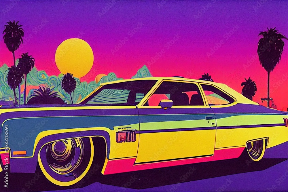 computer-generated image of a lowrider. Classic large car with ...