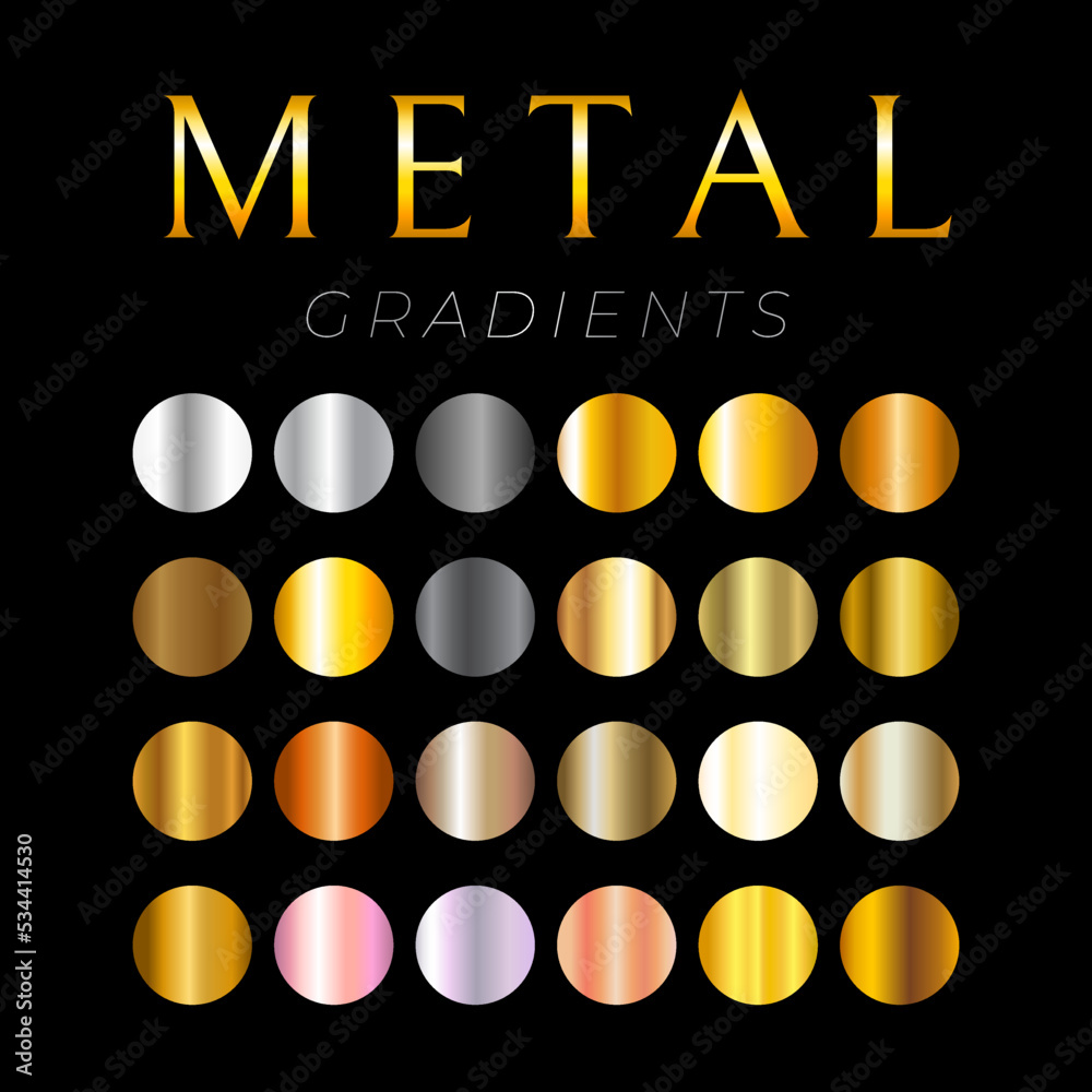Metal Gold, Silver, Bronze, Copper Gradients Color Shades Swatches ...