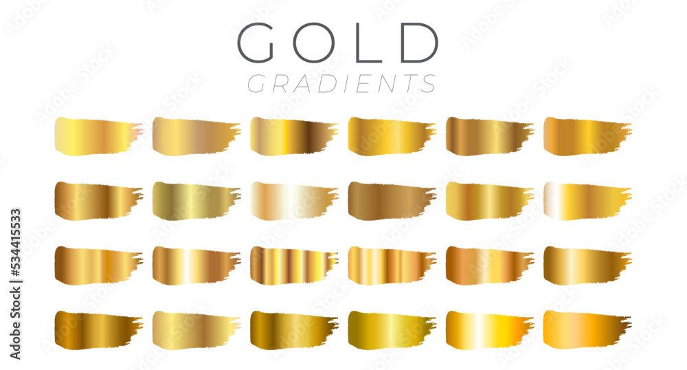 Gold Gradients Paint Color Swatches with Brush Strokes Stock Vector ...