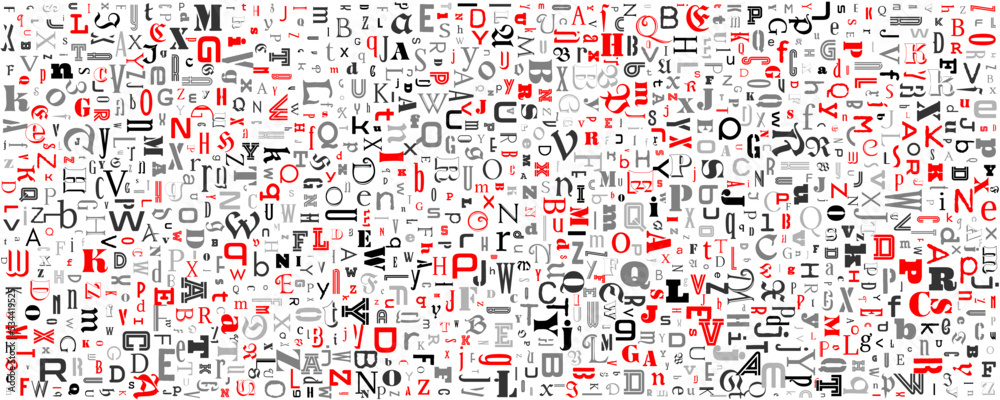 Literature type background with texture from black and red letters ...