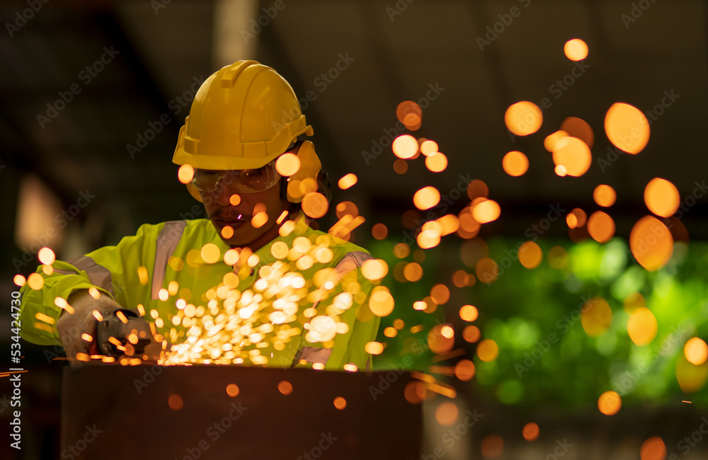 Industry Engineering Factory Interior with Industrial Worker Using ...