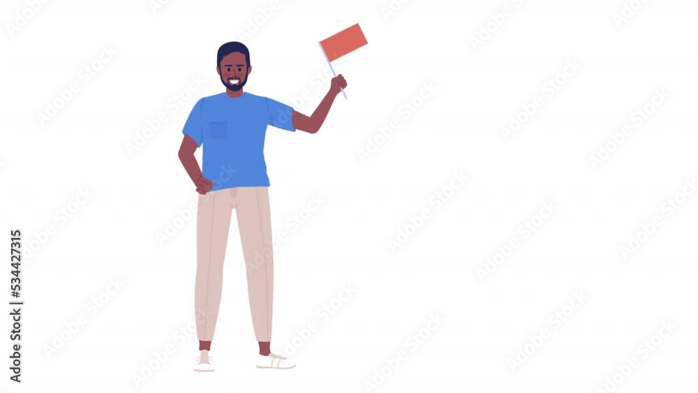 Animated happy character with text. Waving flag for achievement ...