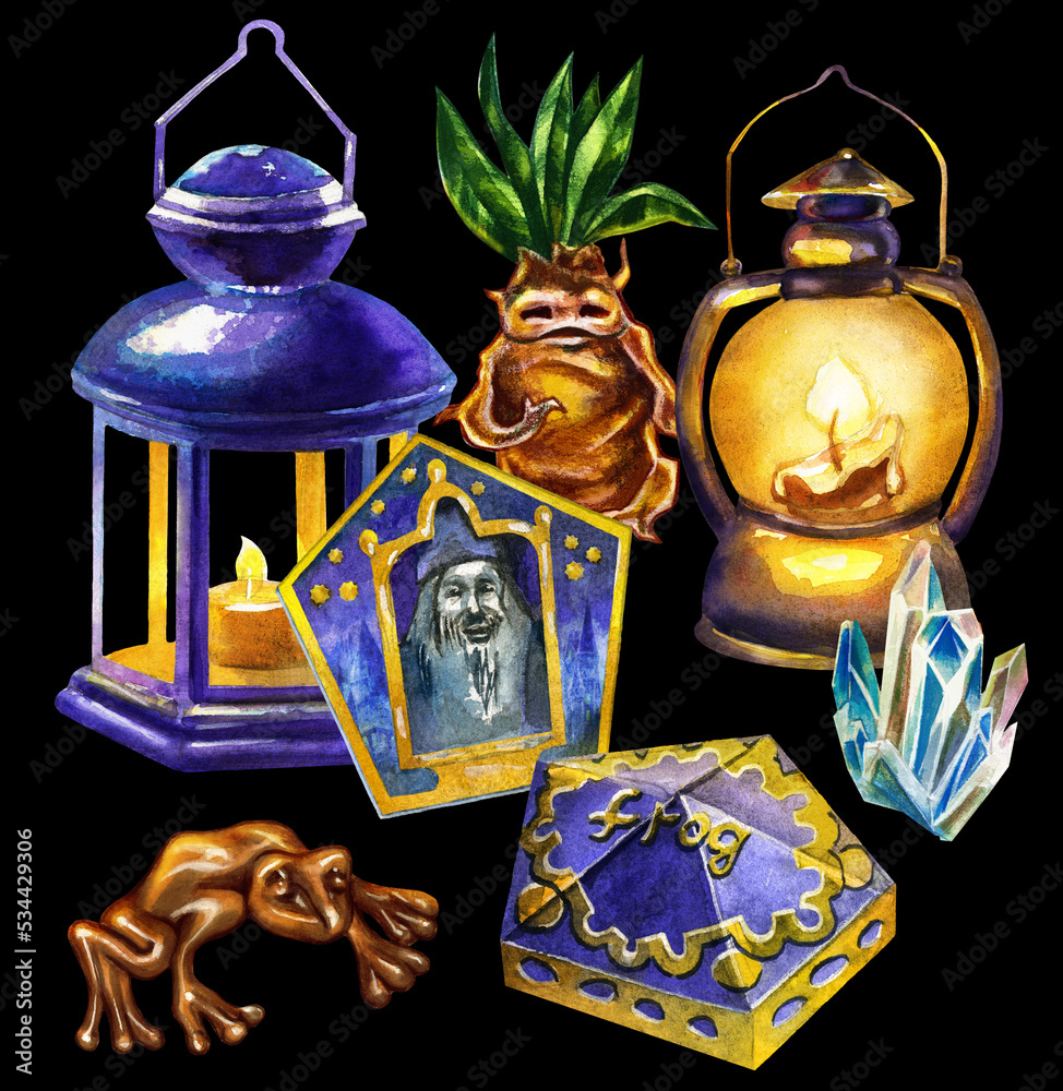 Still life from various magical objects. Magician food, mandrake, magic ...