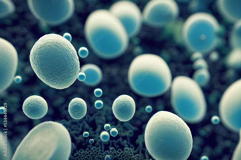 Virus under microscope selective focus. Antibodies and viral infection ...