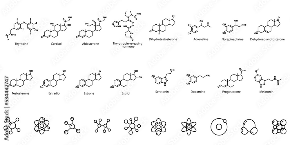 Hormones, chemical structures set. The hormone of internal secretion ...