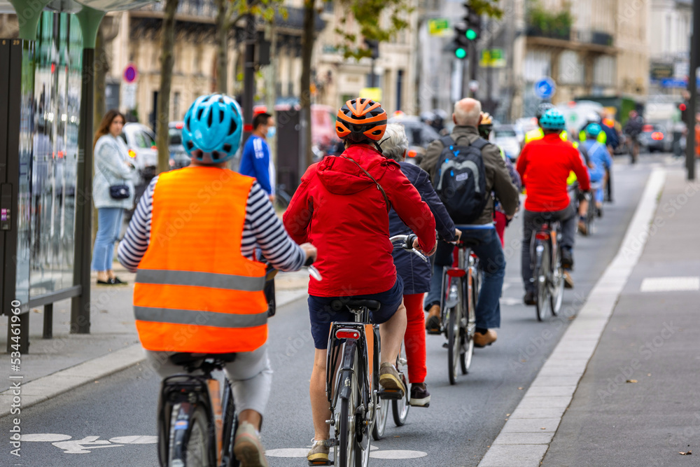 Cyclists on the bike path along the Seine in Paris. France Stock Photo ...