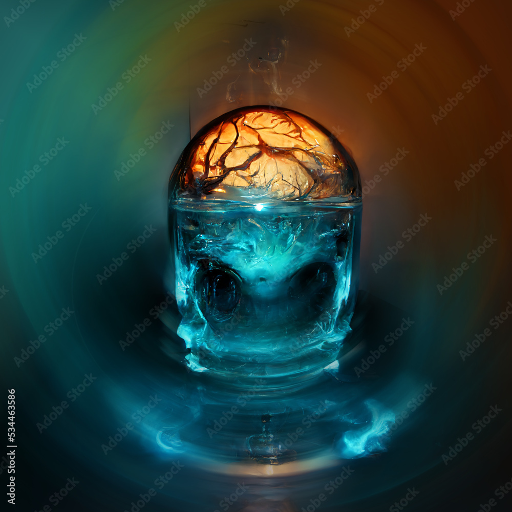 holographic brain sculpture, visualization of artificial intelligence ...