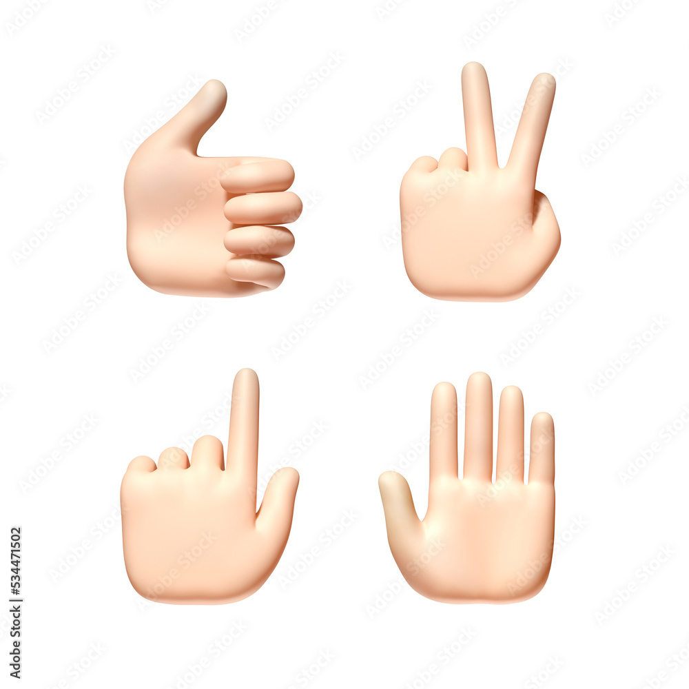 Hand gestures set, isolated on white background. Collection of cartoon ...