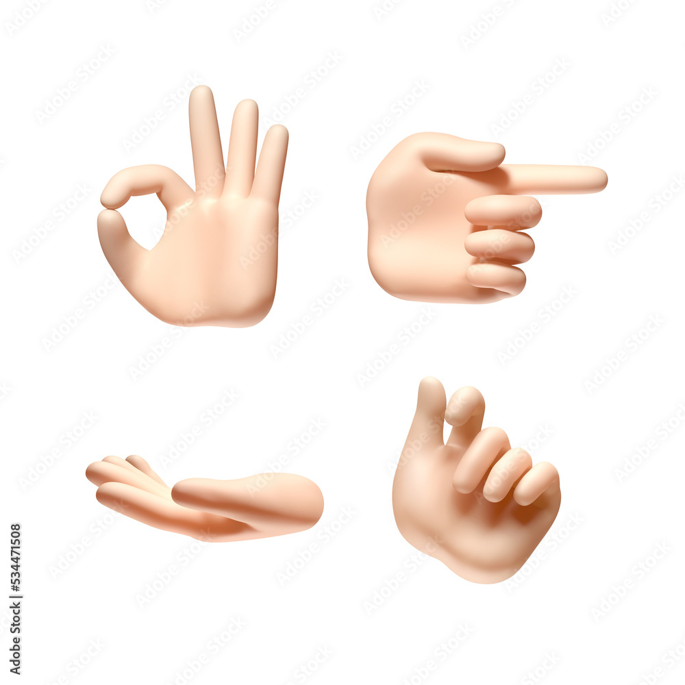 Hand gestures set, isolated on white background. Collection of cartoon ...