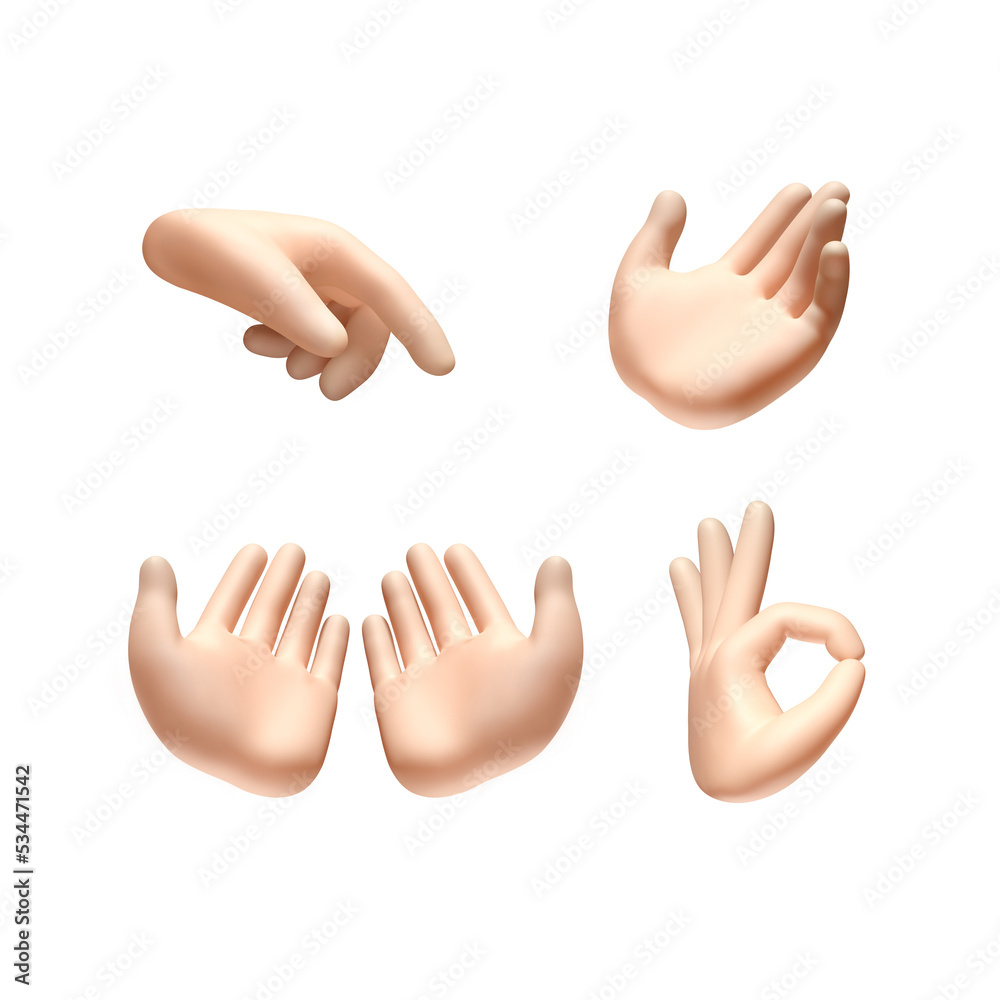 Hand gestures set, isolated on white background. Collection of cartoon ...
